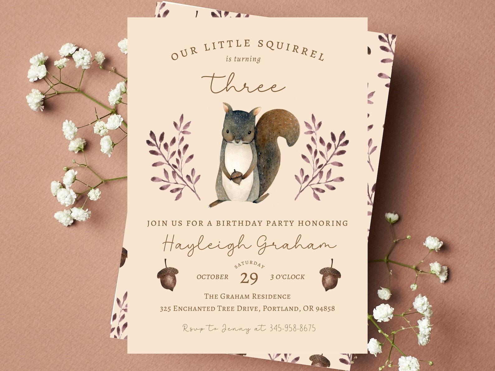 Squirrel Birthday Invitation | Printable 5x7 | Woodland Birthday | Fall ...
