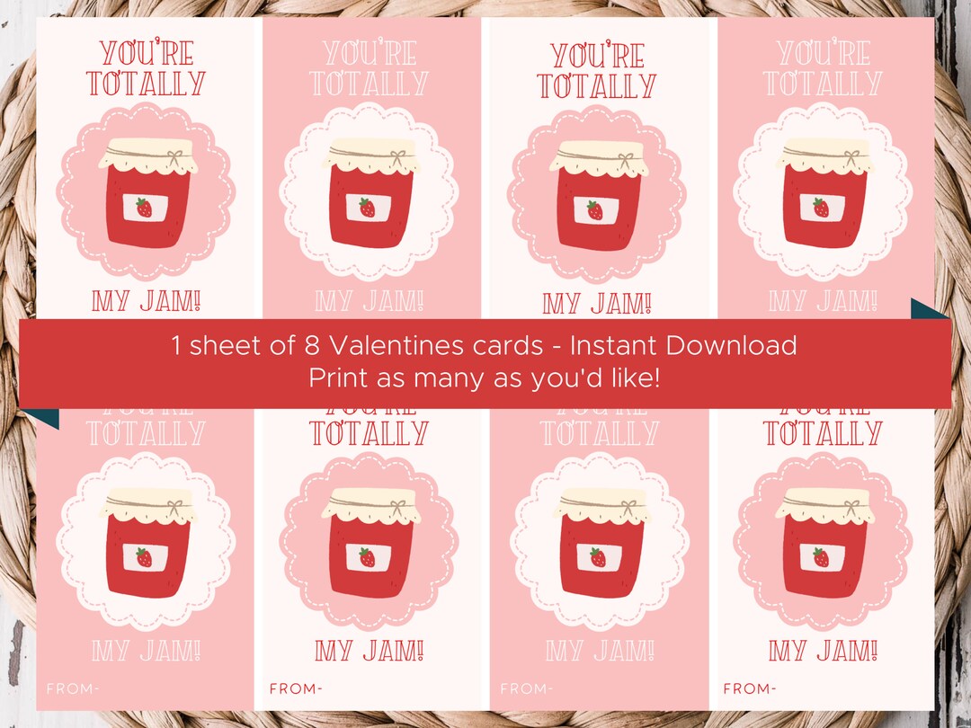 Jam Valentines Day Cards | Kids Classroom Valentine Cards | Instant ...
