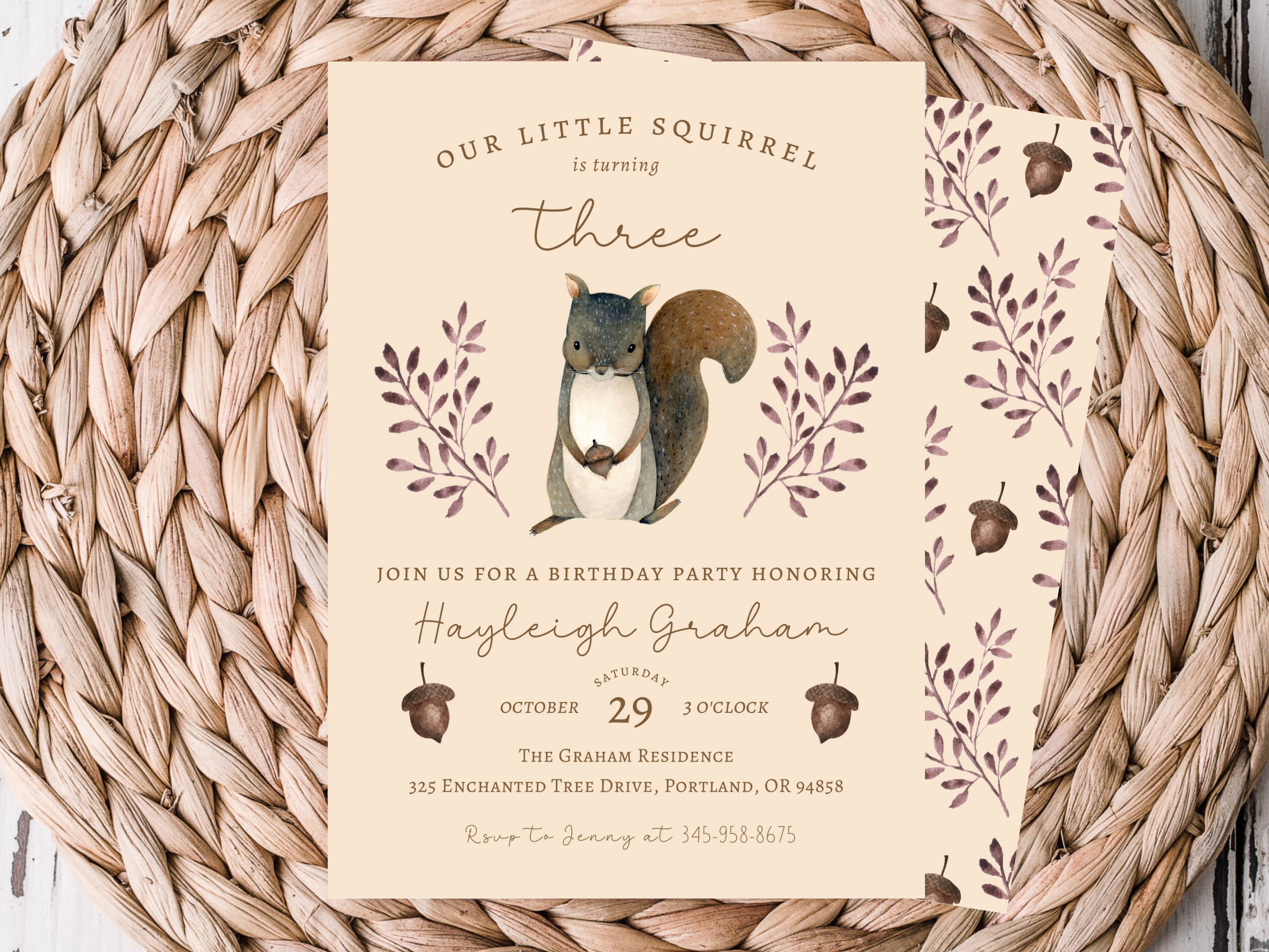 Squirrel Birthday Invitation | Printable 5x7 | Woodland Birthday | Fall ...