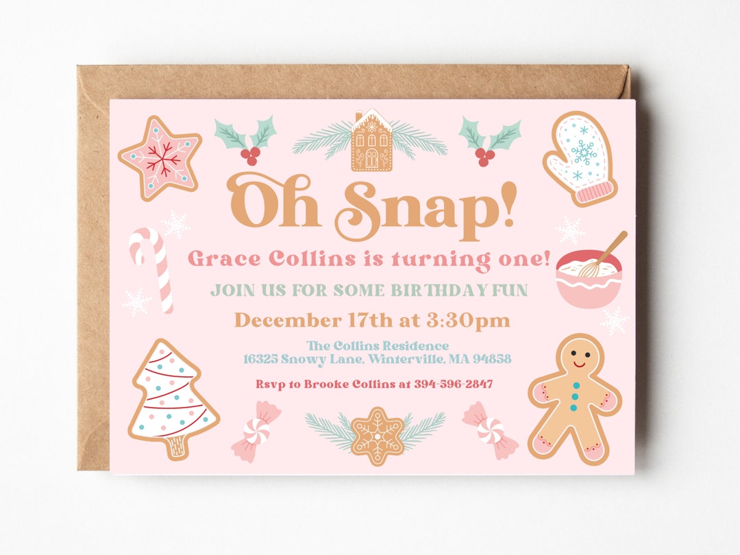 Oh Snap Birthday Invitation | Pink Christmas | Christmas Birthday | Oh ...