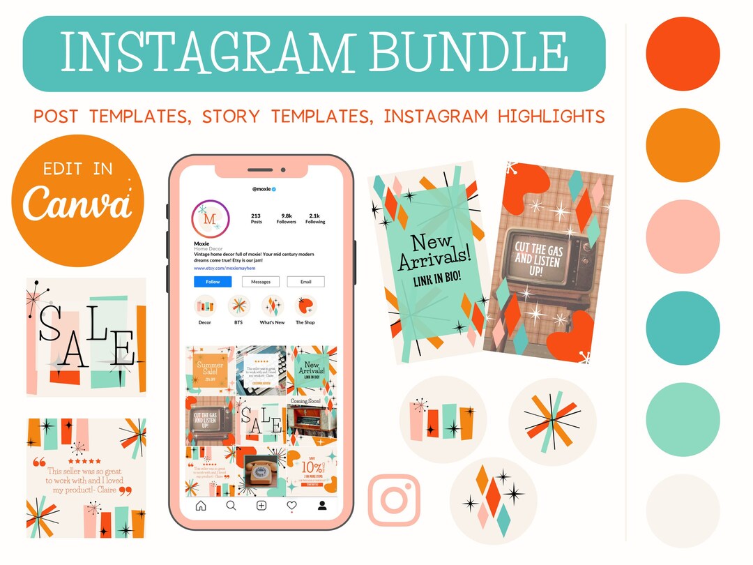 Instagram Bundle Canva Templates Post Templates Story - Etsy