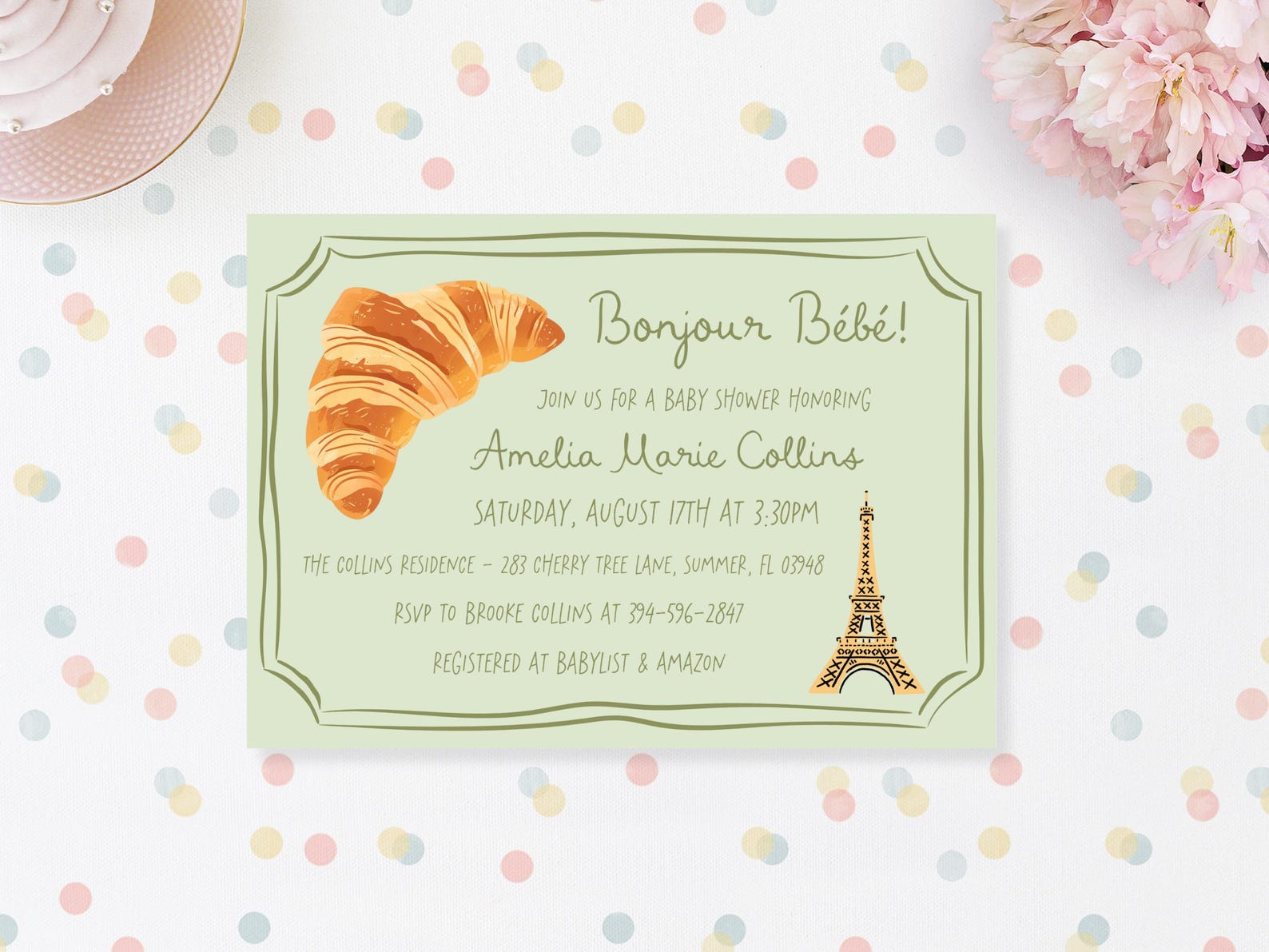 Bonjour Bebe Invitation | French Baby Shower Invitation | Paris Baby ...