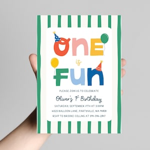 One is Fun Birthday Invitation | It's Fun to Be One | Colorful Birthday ...