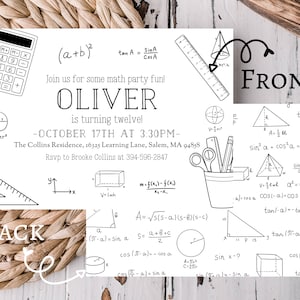 Math Birthday Invitation | Math Party | School Birthday | Math Formulas ...