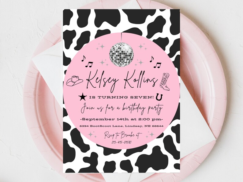 Disco Cowgirl Birthday Invitation Let's Go Girls Pink - Etsy