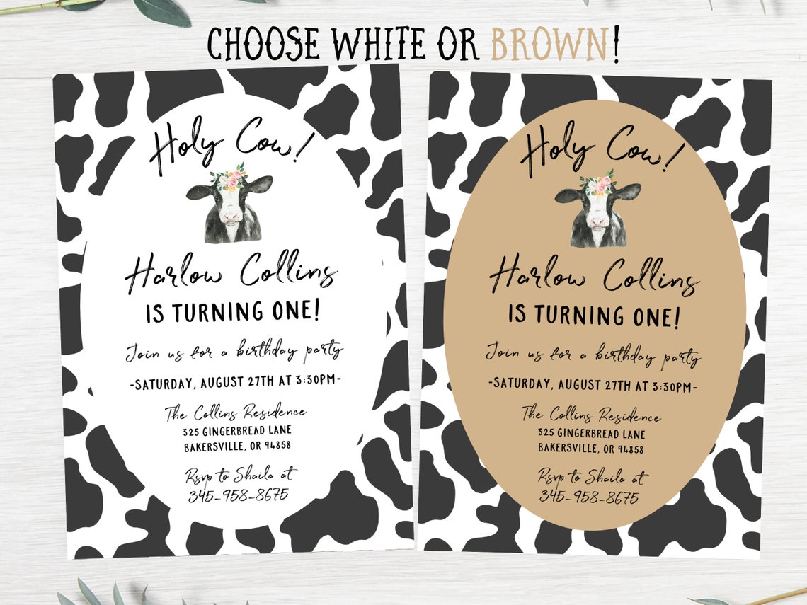 Cow Birthday Invitation Holy Cow I'm One Cow Party - Etsy