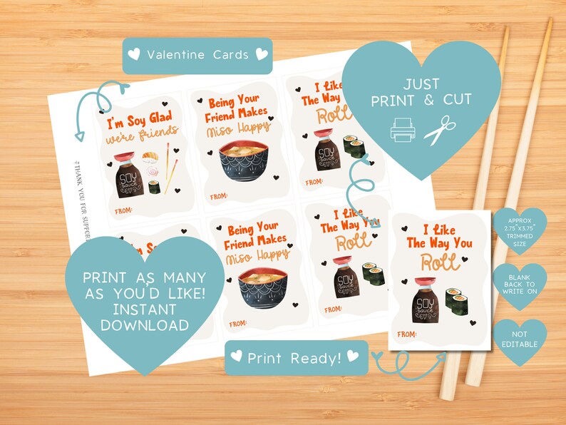 Sushi Valentines Day Cards | School Valentine | Kids Valentines Cards ...