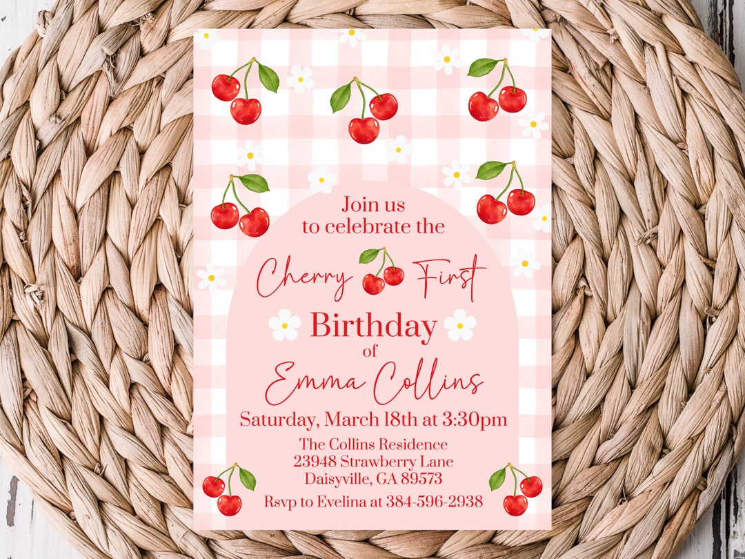 Cherry First Birthday Invitation | Cherry Sweet | Sweet One Birthday ...