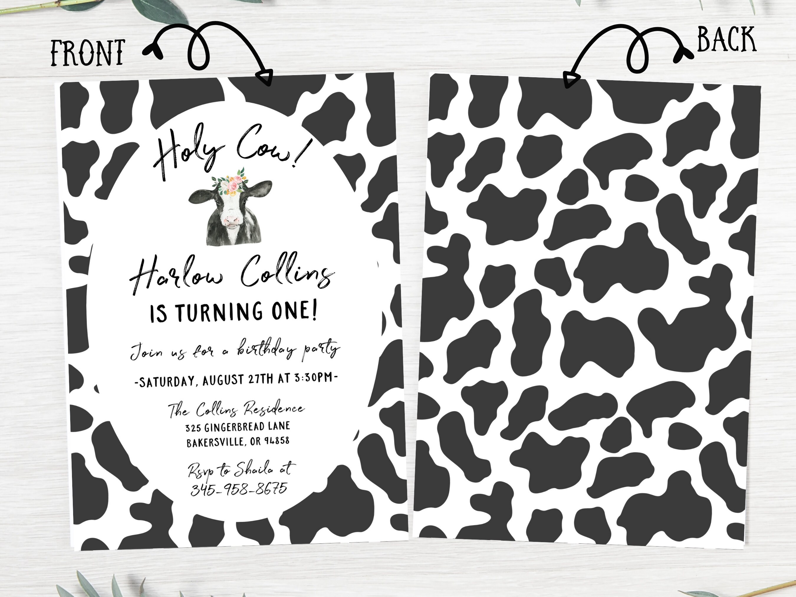 Cow Birthday Invitation Holy Cow I'm One Cow Party - Etsy