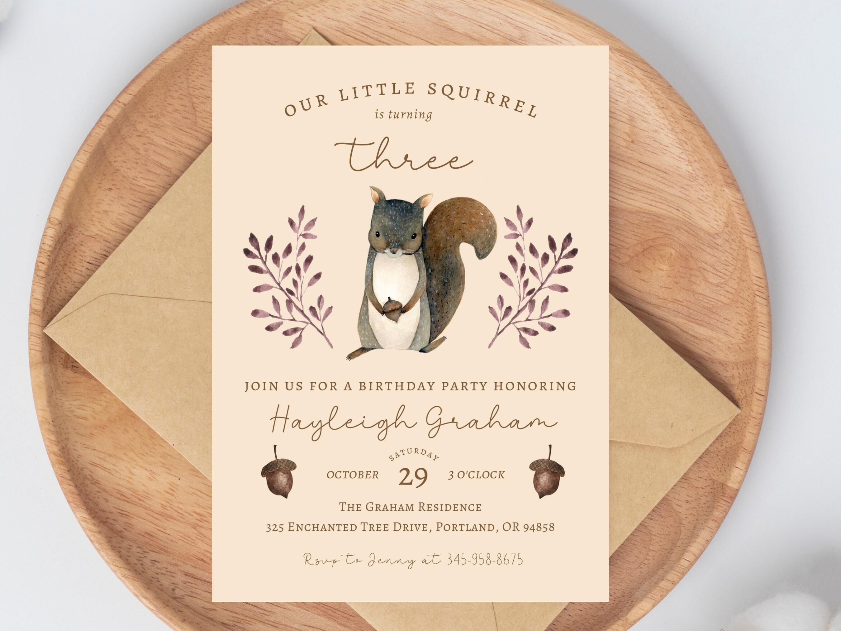 Squirrel Birthday Invitation | Printable 5x7 | Woodland Birthday | Fall ...