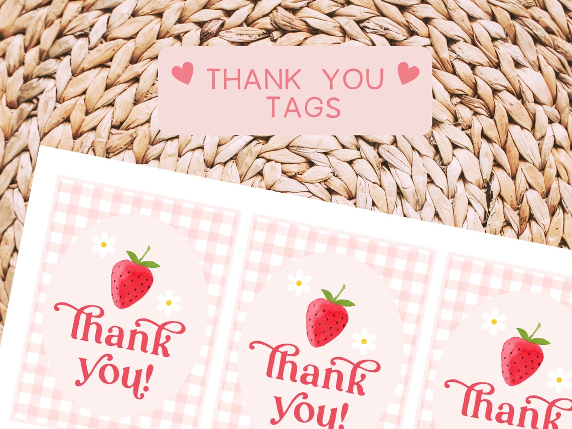Strawberry Thank You Tags Printable Berry First Birthday - Etsy