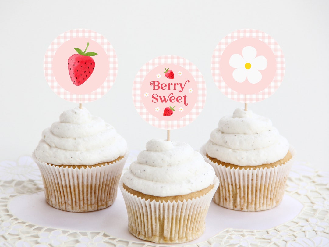 Strawberry Cupcake Toppers | Printable | Berry First Birthday | 1st ...