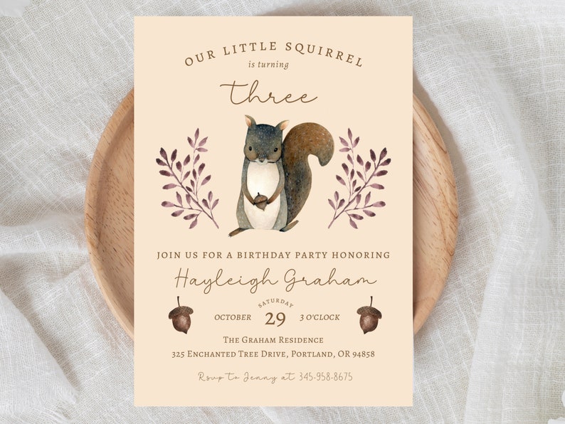 Squirrel Birthday Invitation | Printable 5x7 | Woodland Birthday | Fall ...