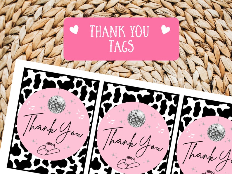 Thank You Tags Disco Cowgirl Birthday Tags Let's Go - Etsy