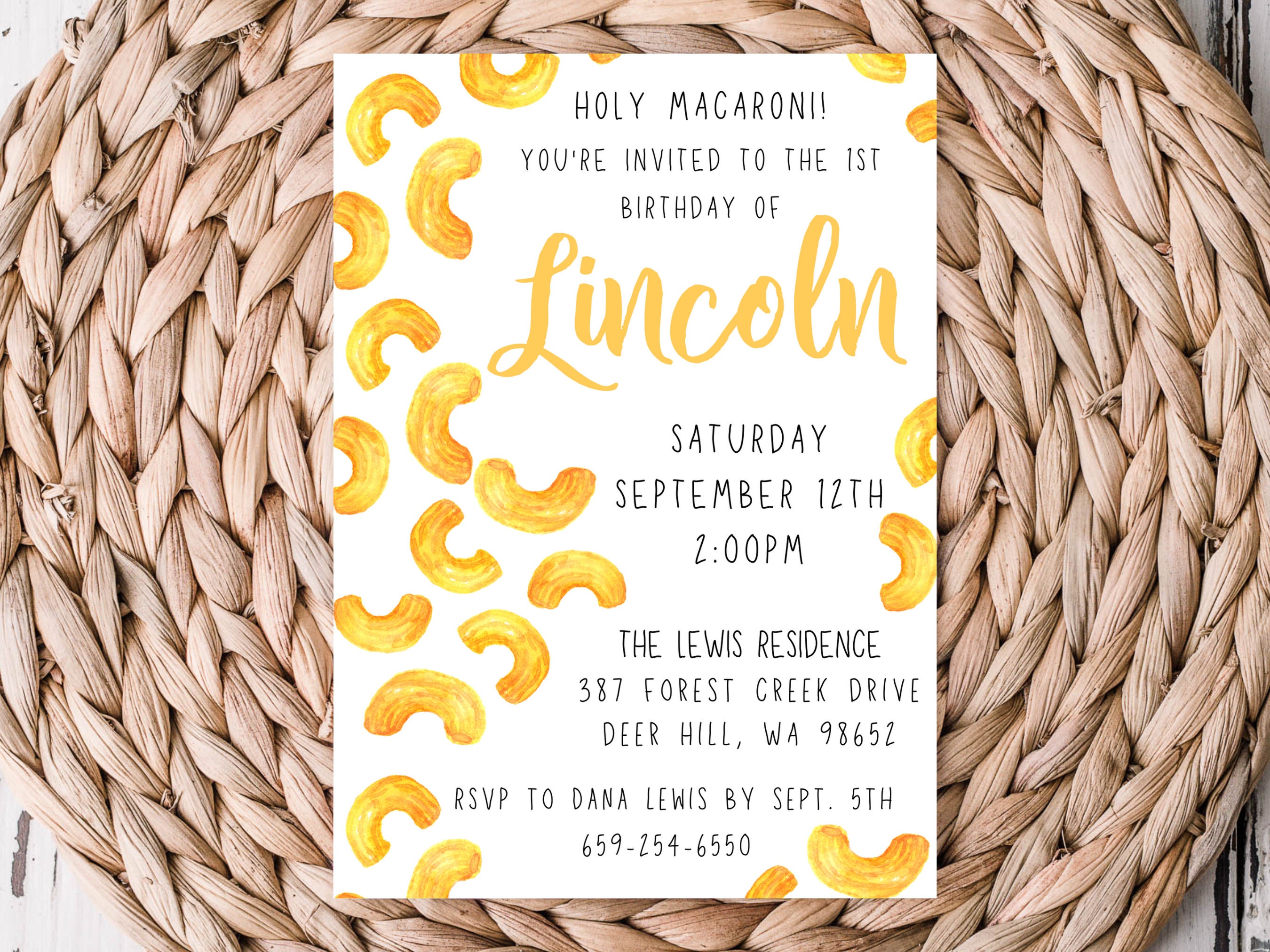 Holy Macaroni! | Mac & Cheese Birthday Invitation | Printable 5x7 ...