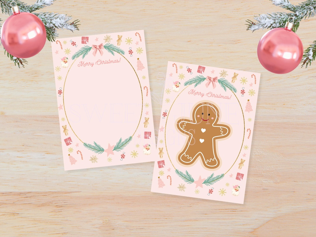 Christmas Cookie Card | Pink Santa Cookie Card | Cookie Cards Christmas ...
