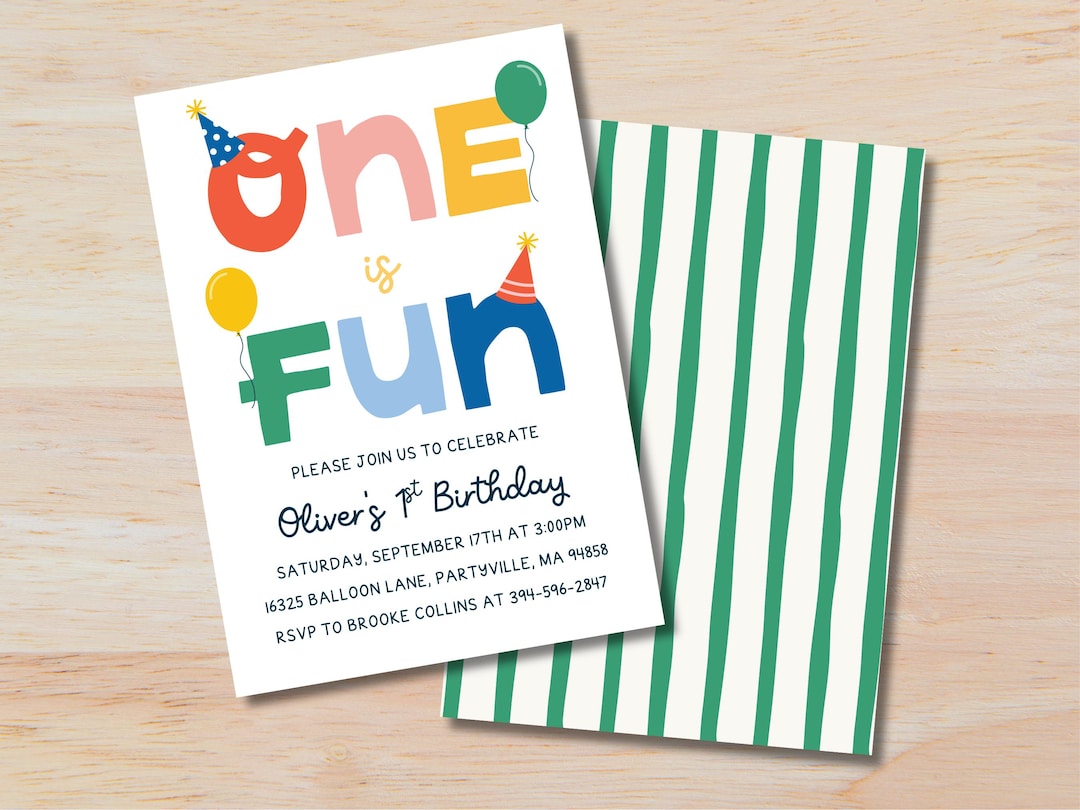 One is Fun Birthday Invitation | It's Fun to Be One | Colorful Birthday ...