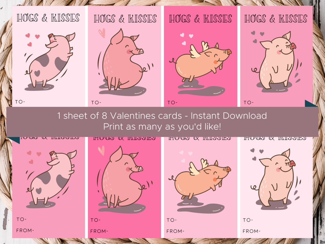 Pig Valentines Day Cards | Kids Classroom Valentine Cards | Instant ...