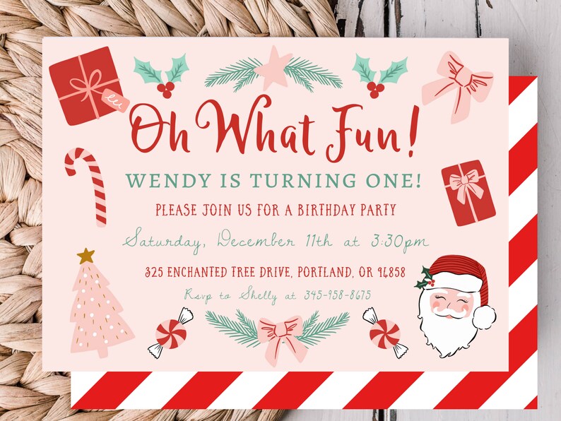 Oh What Fun Birthday Invitation Printable Pink & Red | Etsy