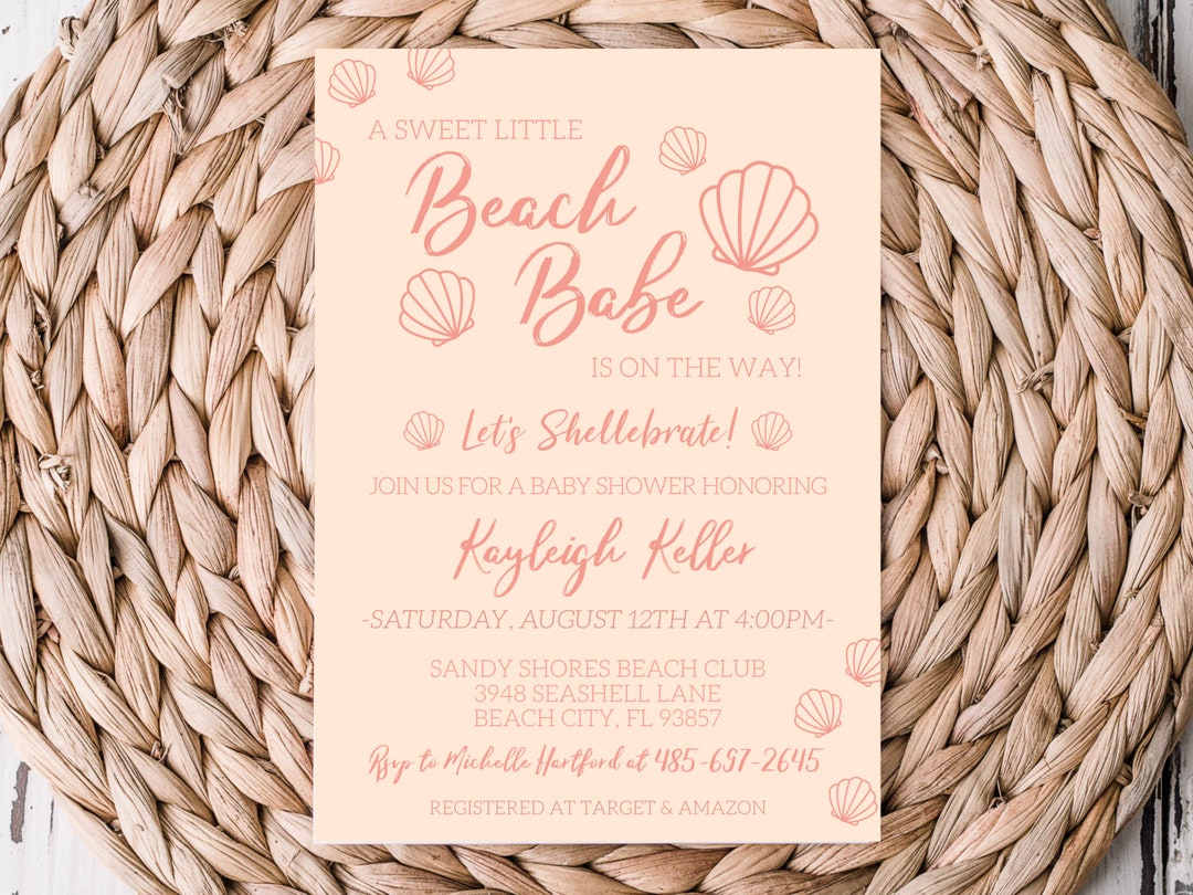 Beach Babe Baby Shower Invitation | Tropical Baby Shower Invite | Shell ...