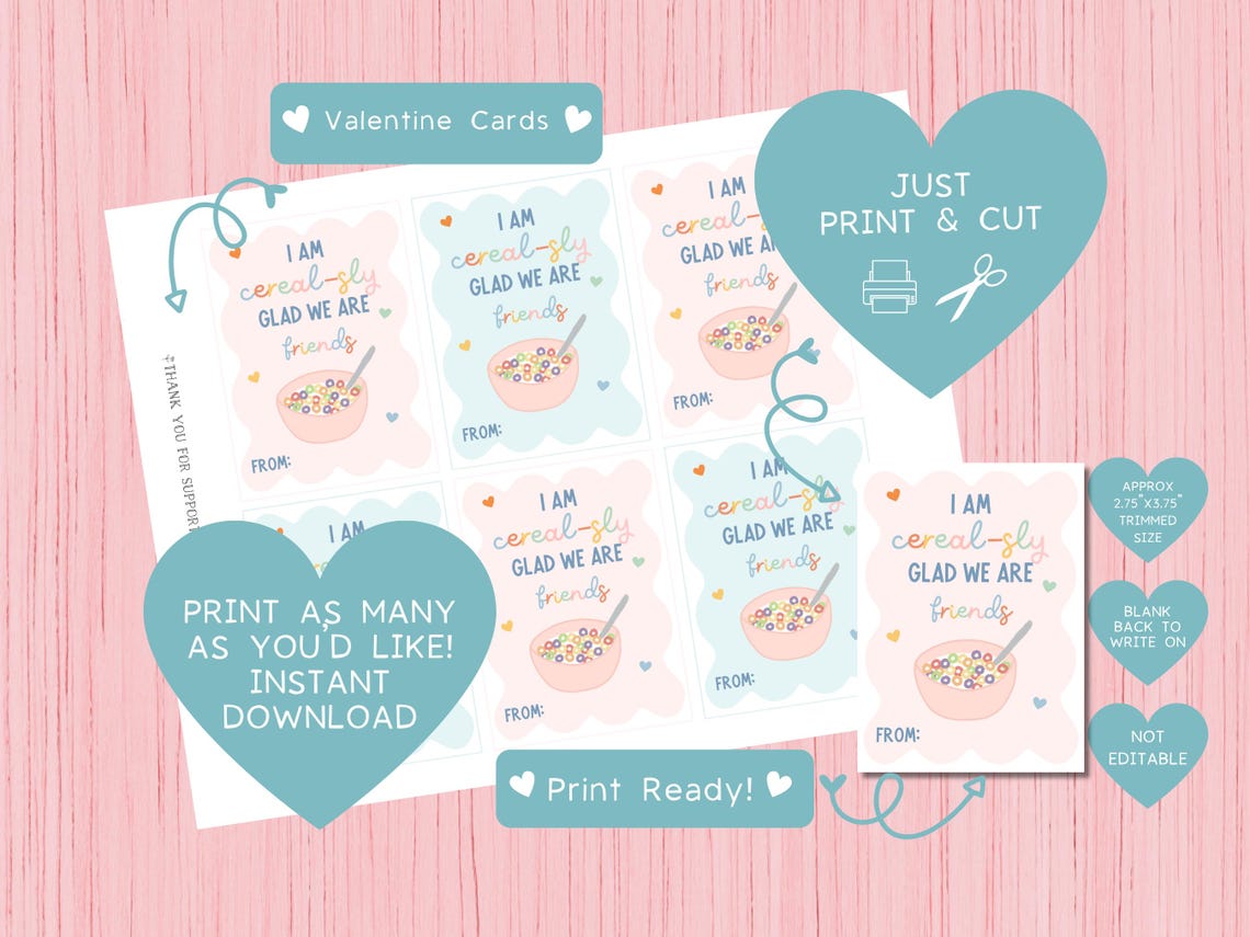Cereal Valentines Day Cards | School Valentine | Kids Valentines Cards ...