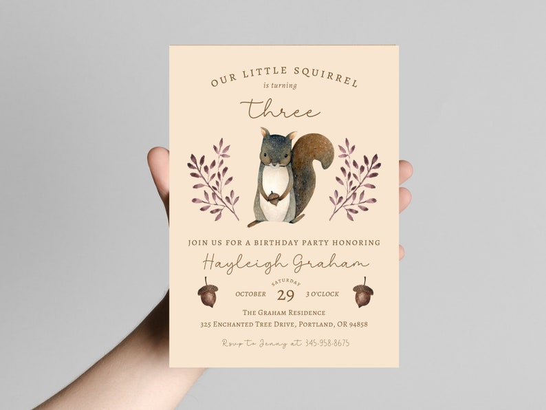 Squirrel Birthday Invitation | Printable 5x7 | Woodland Birthday | Fall ...
