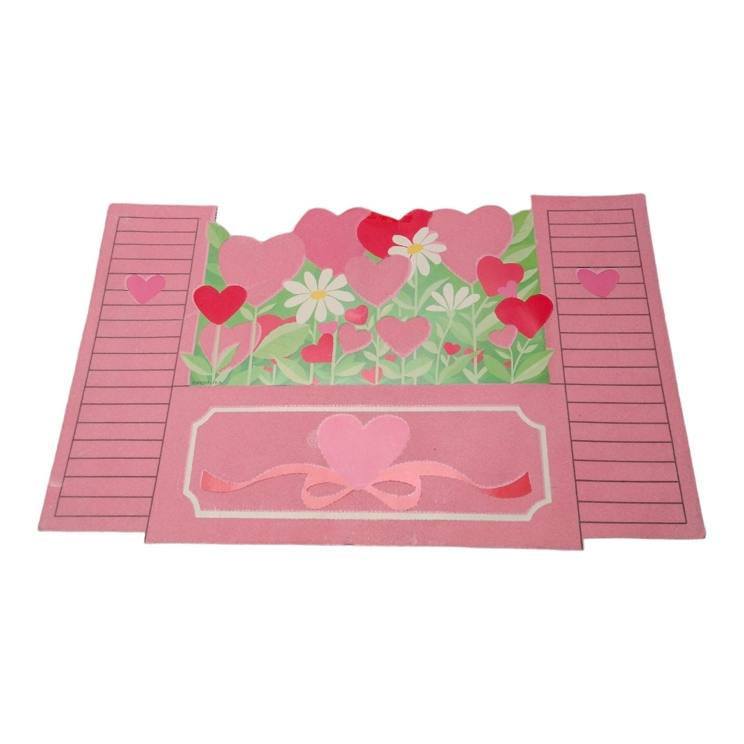 80's Vintage Flocked Valentine's Die Cut Paper Window Decoration Pink ...