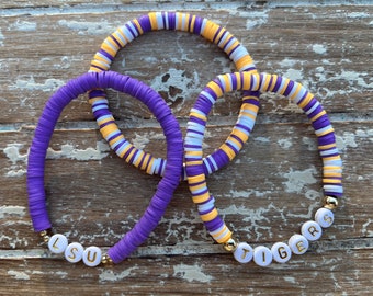 Heishi Bracelet Stack Louisiana State LSU Heishi Beads Geaux Tigers ...