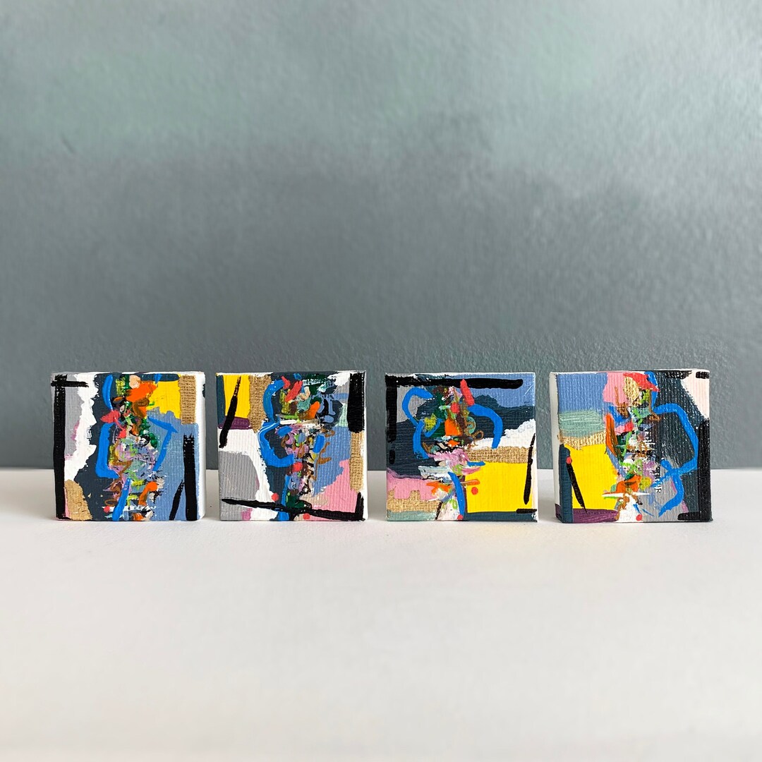 Miniature Abstract Painting Set of 4, Original Contemporary Mini Canvas ...