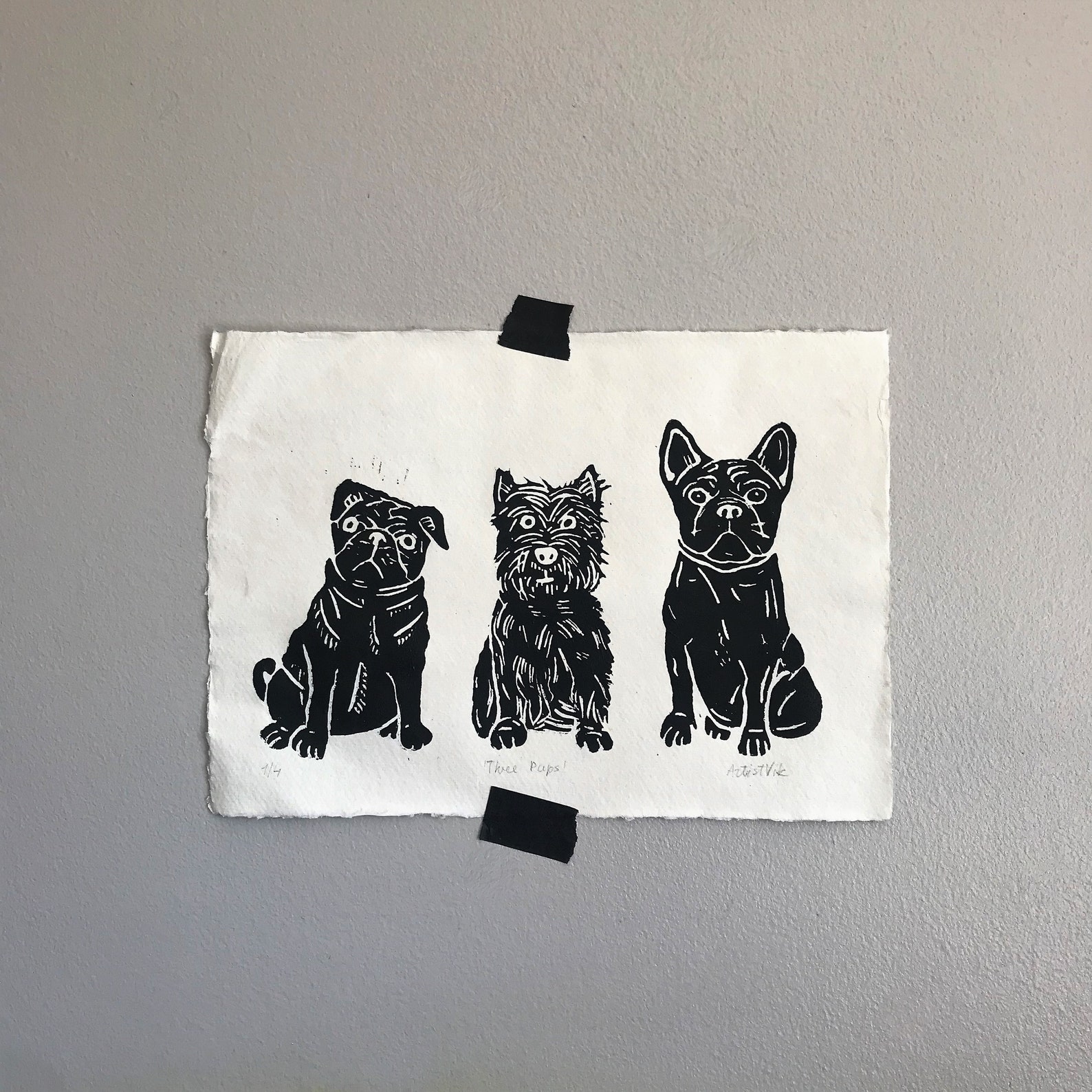 Lino cut original dog print Block print wall art A4 hand | Etsy