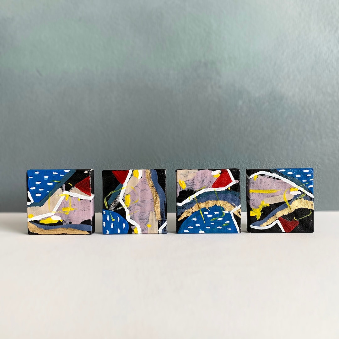 Mini Painting Abstract Art Set of 4, Original Contemporary Miniature ...