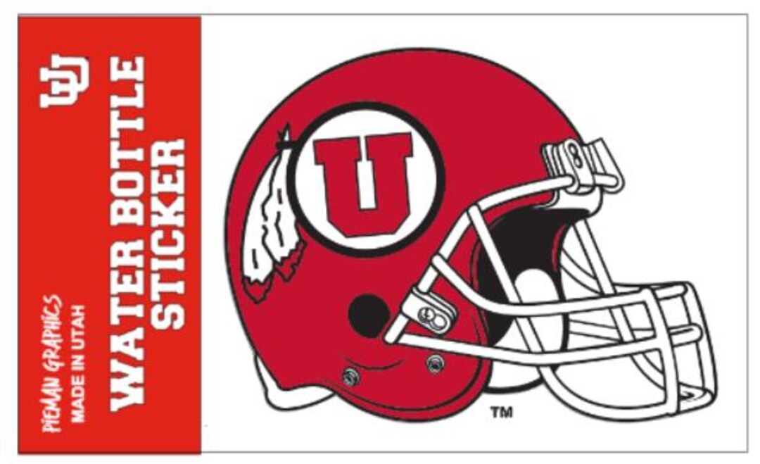 University of Utah Red Circle and Feather Helmet Water Bottle Sticker ...