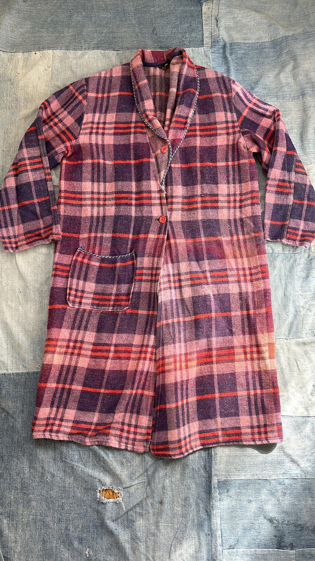 Vintage 1930s 1940s Beacon Plaid Blanket Robe Red and Blue Small Medium ...