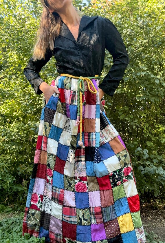 Vintage 1940s Satin Patchwork Quilt Floor Length Dres… - Gem