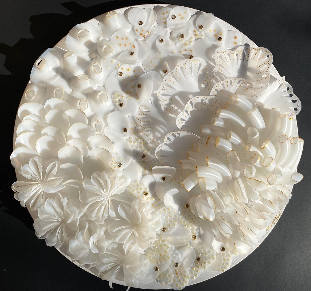 White and Gold Coral Reef Wall Sculpture, Handmade Mixed Media Wall Art ...