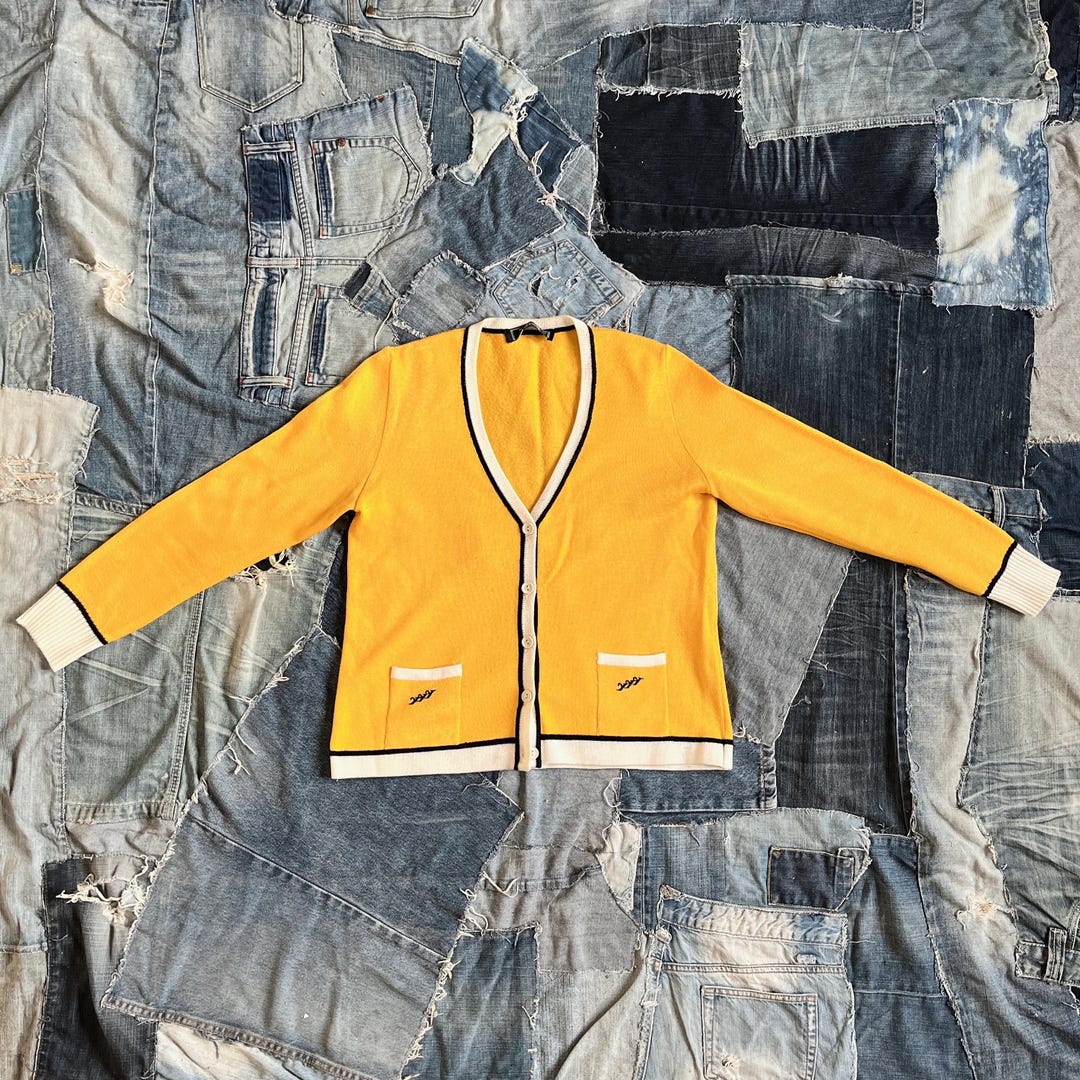 70s Cardigan, Yellow and White, YARELL Vintage Women's Jacket, Sporty ...