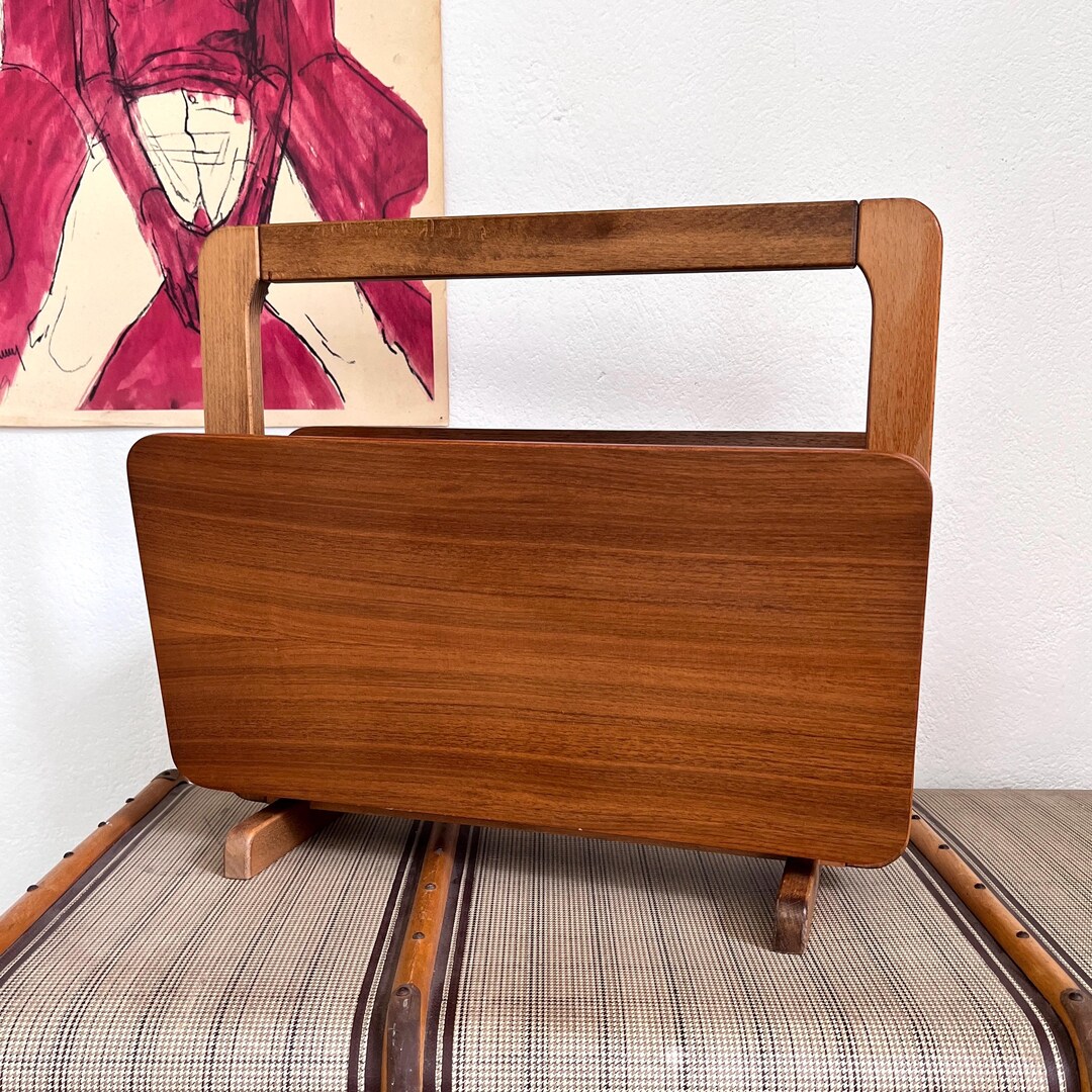 Vintage Newspaper Rack Teak Wood 60s Union Edition / Magazine Rack ...