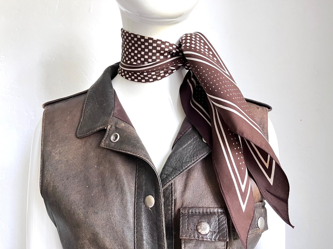 70s Scarf Brown Beige Triangle / Vintage Scarf With Pattern / 70s Scarf ...