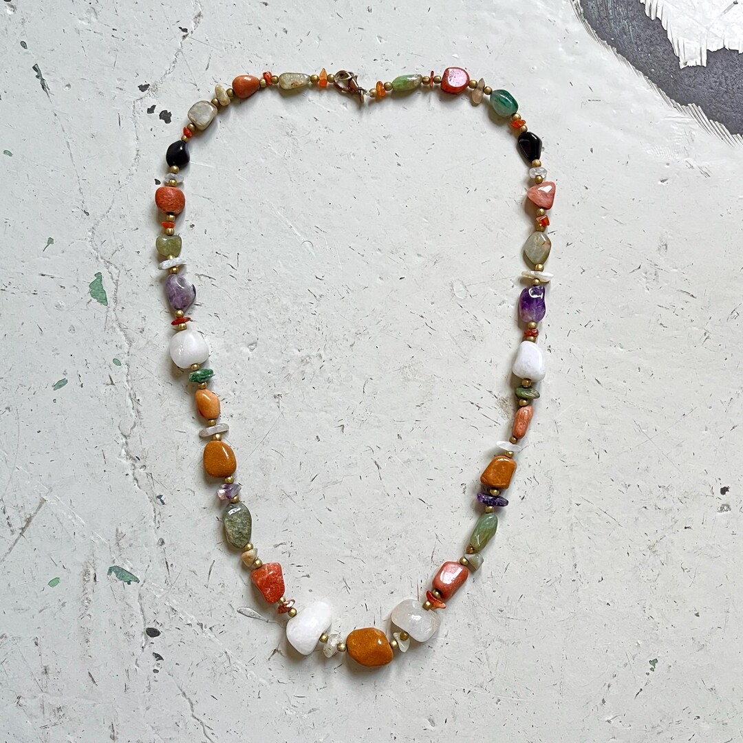 Vintage Necklaces Gemstones Colorful 70s Necklace Hippie Stone Necklace ...
