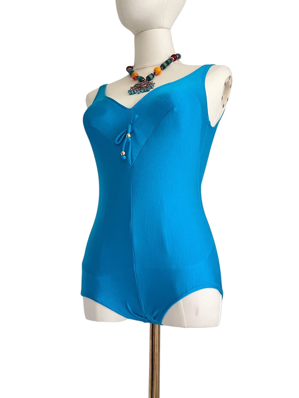 70s Swimsuit DU PONT Lycra / One-piece / Swimwear / Swimming / Blue ...
