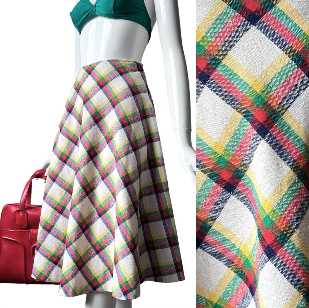 1970s Skirt Checkered Colorful / Vintage Checkered Skirt / 70s Midi ...