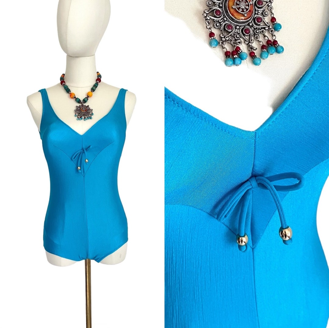 70s Swimsuit DU PONT Lycra / One-piece / Swimwear / Swimming / Blue ...