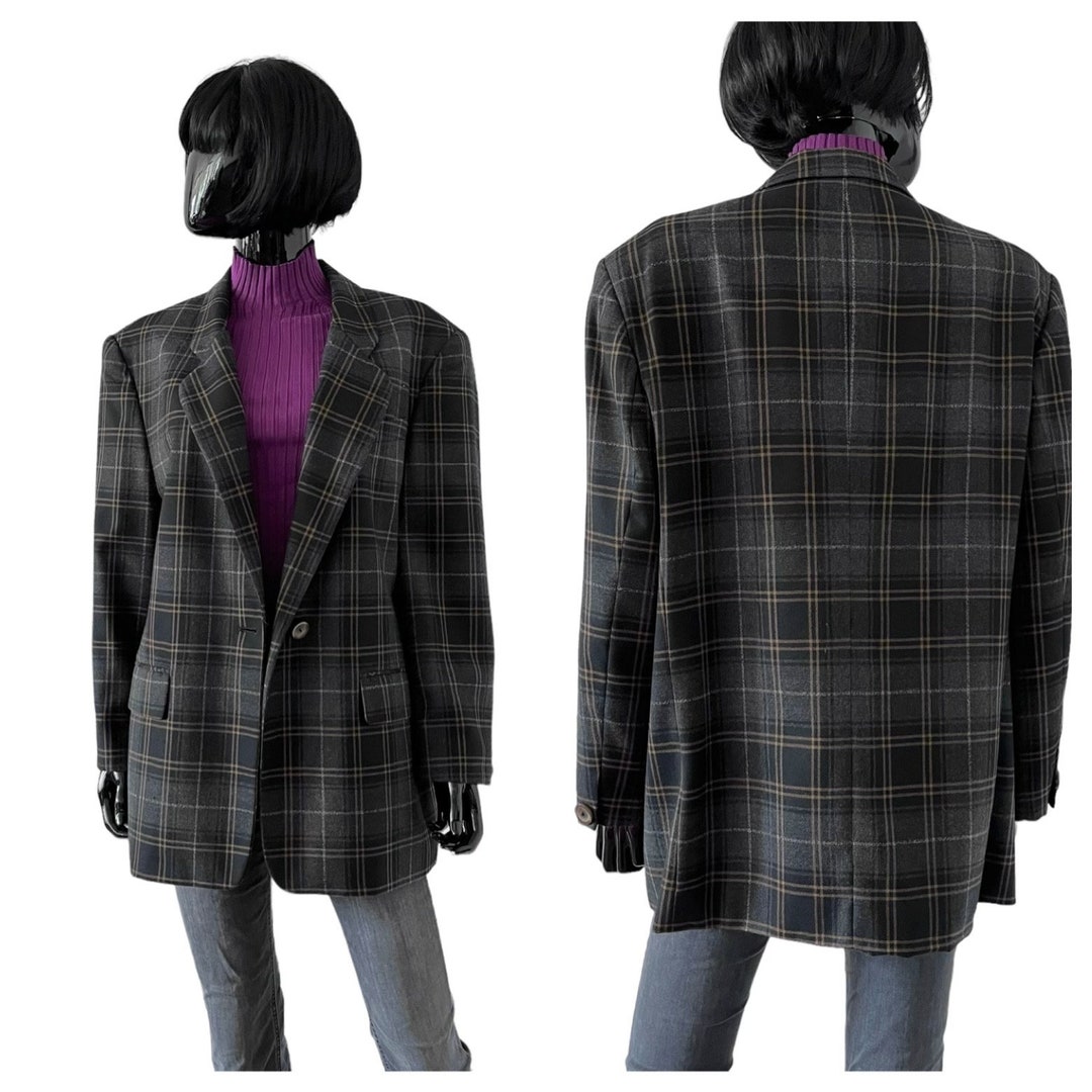 80s Blazer Virgin Wool / Checked Pattern / Vintage Blazer Wool Checked ...