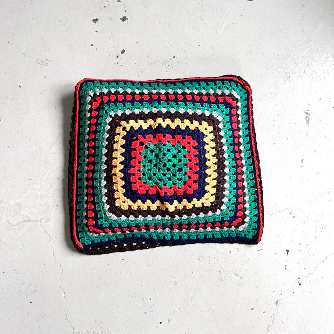 Original 70s Hippie Pillow Handmade Pillowcase Wool Crocheted Colorful ...