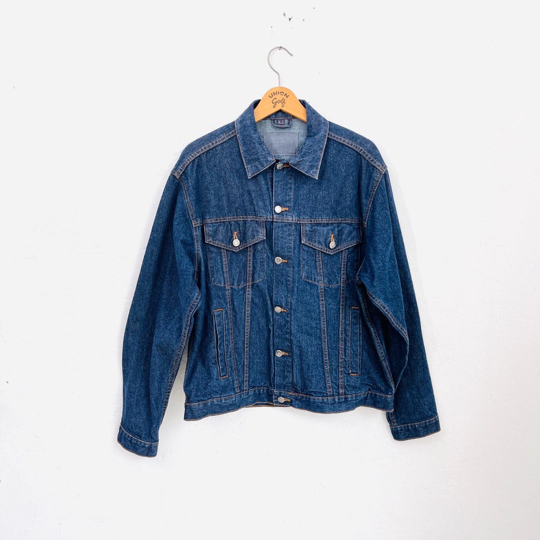 90s Denim Jacket Men's Dark Blue / Men's Jacket L / Vintage Denim ...