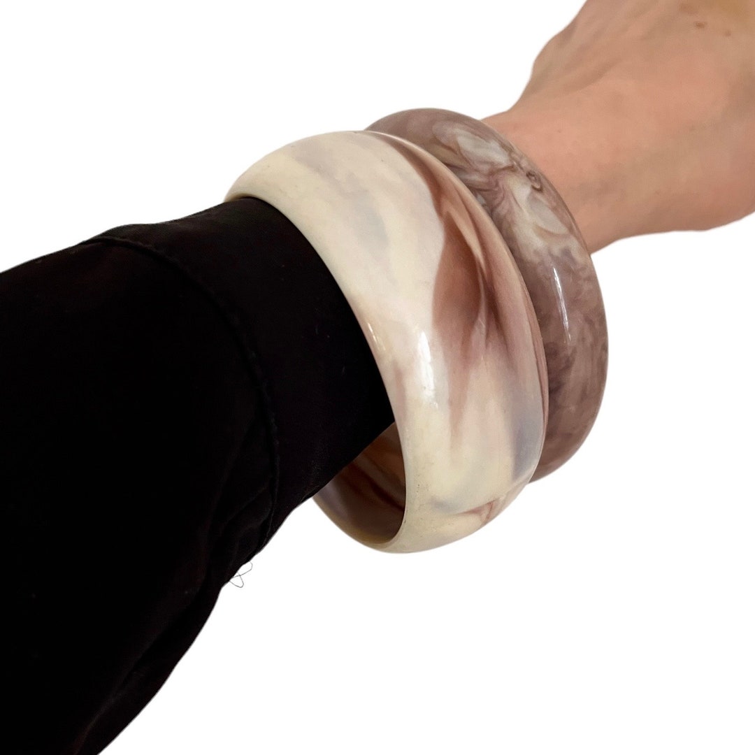 70s Bangle Set Brown Beige Marbled Plastic / Vintage Costume Jewelry ...