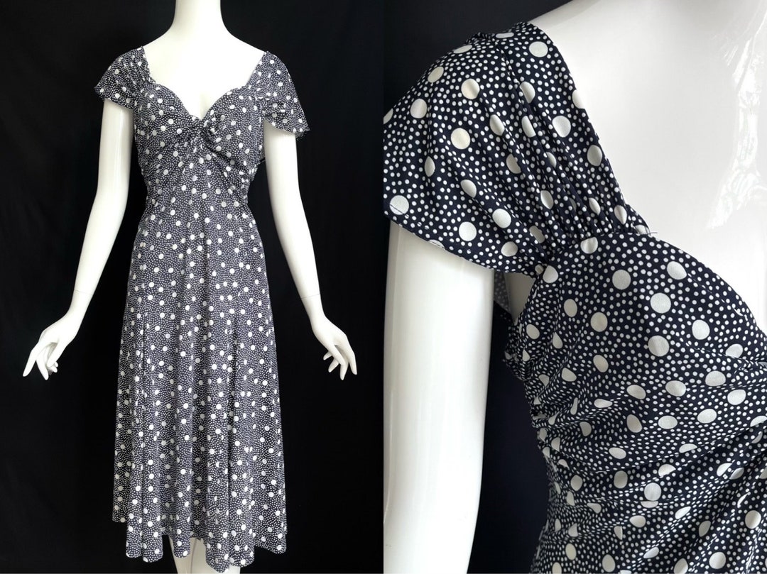 Vintage Dress Blue White Dots / 90s Summer Dress / Dots Pattern / Dress ...