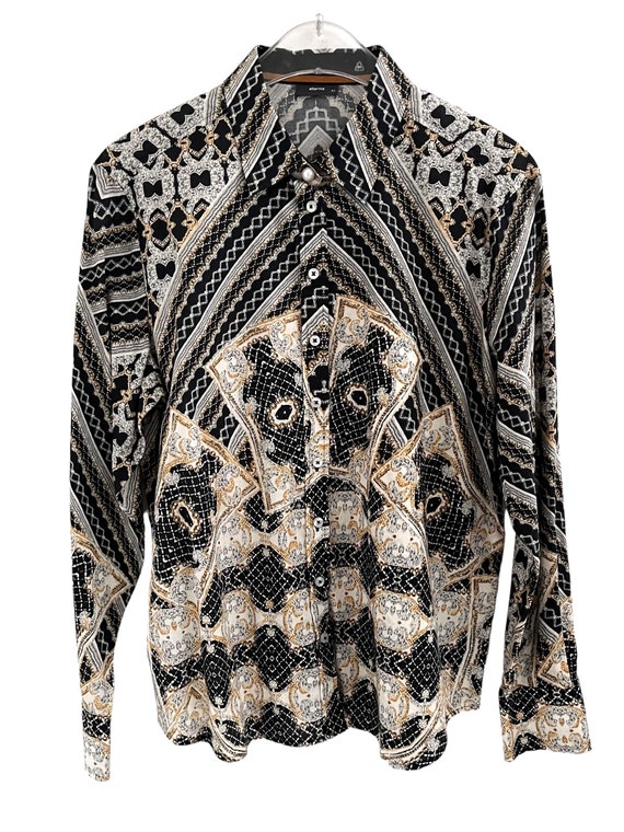 70s blouse cotton Eterna crazy pattern shirt true vin… - Gem