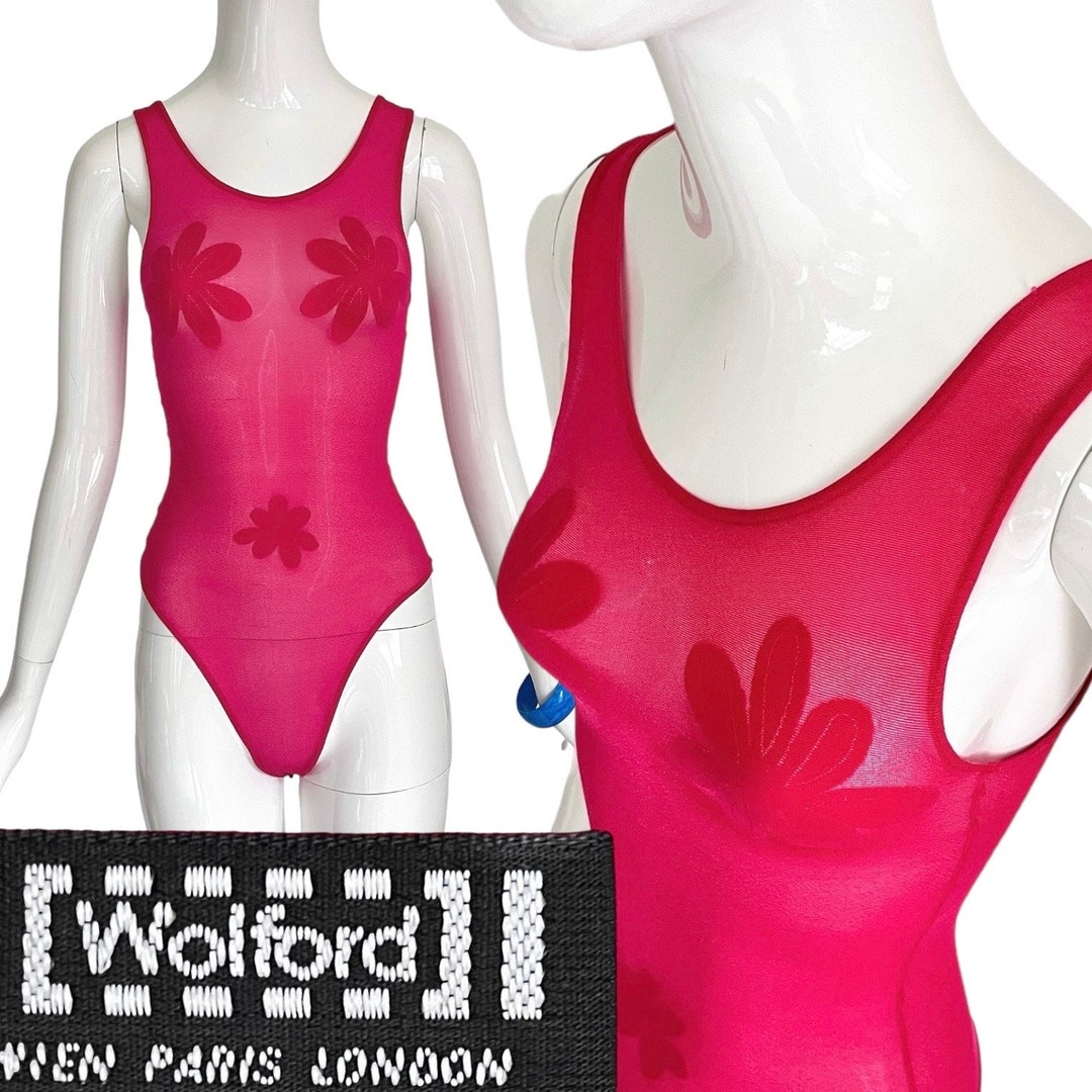 90s Bodysuit WOLFORD Pink Elastic Transparent / Vintage Body / Bodywear ...