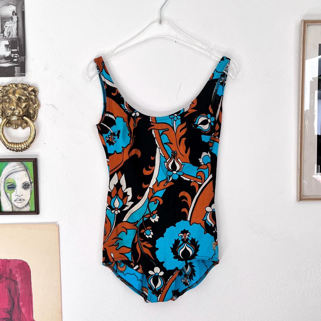 70s Swimsuit Colorful True Vintage Swimsuit 70s Swimwear 70s One-piece ...